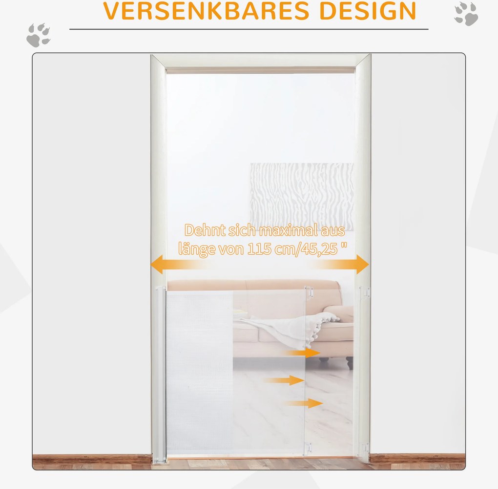 Schodišťová branka PawHut výsuvná bezpečnostní branka do dveří bezpečnostní přepážka PVC bílá 115x82,5 cm pro děti a domácí zvířata | Aosom.de
