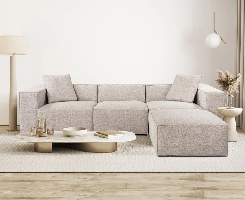 Hanah Home Čtyřmístná pohovka s pufem LORA mocha 303 cm