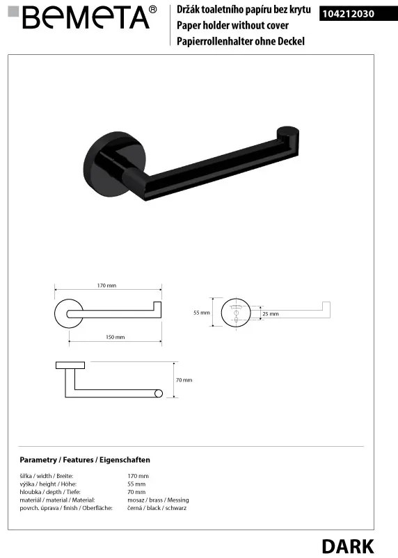 Bemeta Design DARK: Držák toaletního papíru - 104212030
