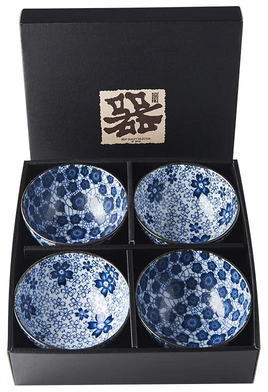 Made in Japan Set misek Blue Plum & Cherry Blossom Design 300 ml 4 ks