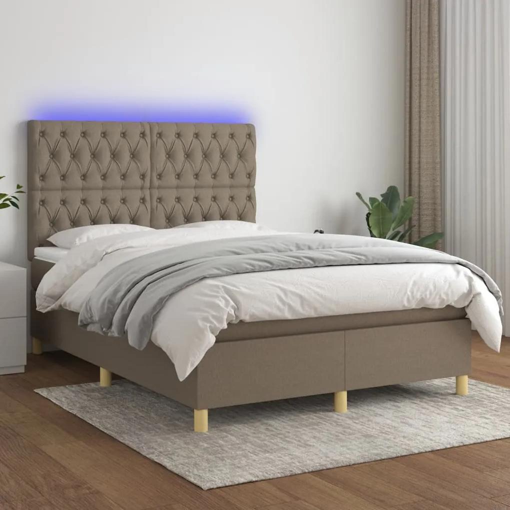 Box spring postel s matrací a LED taupe 140x200 cm textil,  3135681