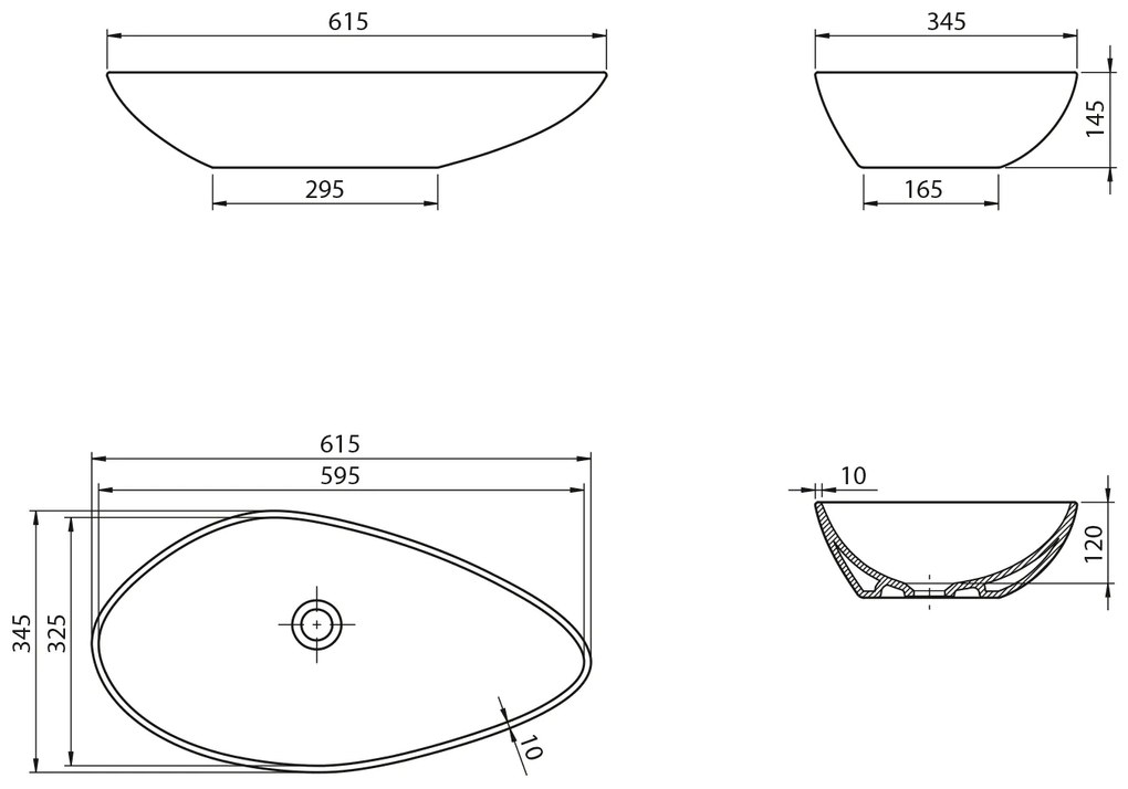 Sapho Ovali keramické umyvadlo na desku 61 x 34 cm bez otvoru pro baterii bílá TU0721