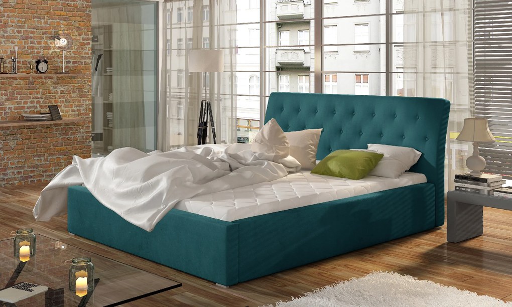 Eltap Čalouněná postel Milano s úložným prostorem Materiál a barva potahu: Mat Velvet 75 - modrá, Rozměry (cm): 160x200