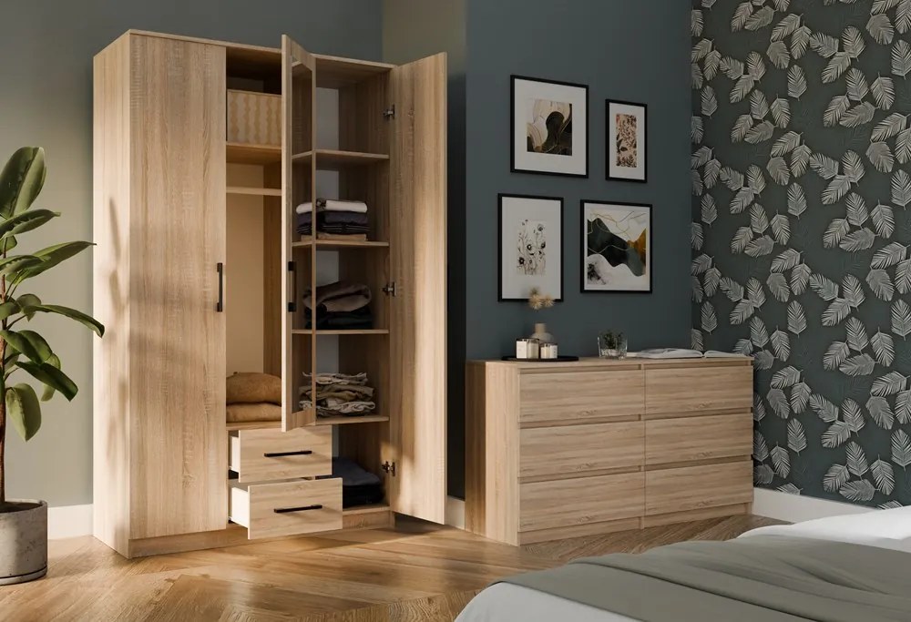 Šatní skříň se zrcadlem ROMA 3D2S dub sonoma