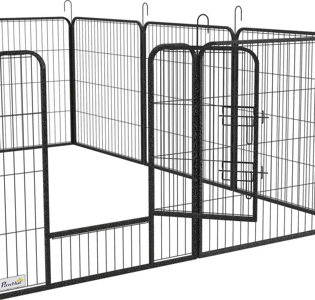 PawHut výběh pro štěňata 80 cm vysoký, 12-TLG výběh pro štěňata se 2 dvířky, DIY výběh pro střední psy, králíky, morčata, ocel, šedý