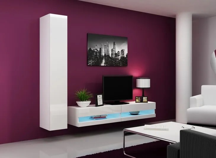 Levná obývací stěna VIGO NEW 9 Bílá / Bílý lesk BARVA LED OSVĚTLENÍ: bez osvětlení +0Kč, Barevné provedení: VIGO NEW 9A