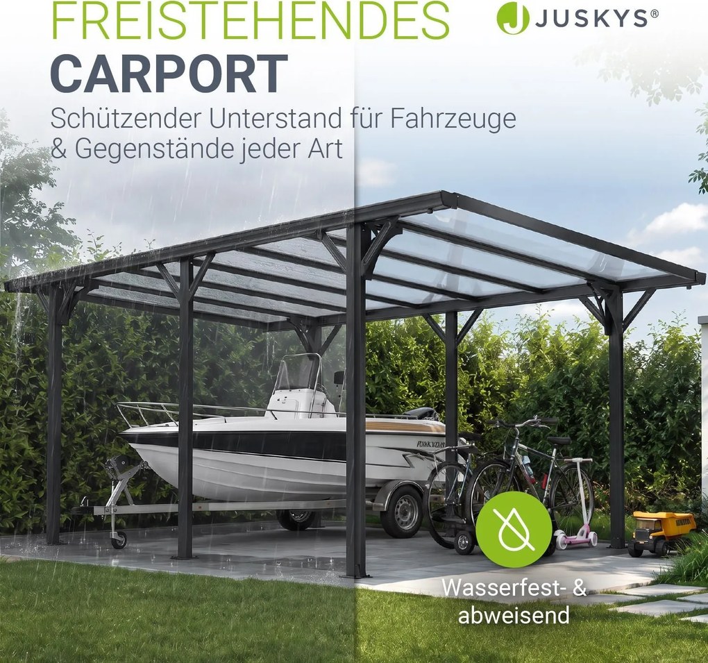 Juskys Hliníkový přístřešek na auto 5 × 3 m Model: plochá střecha