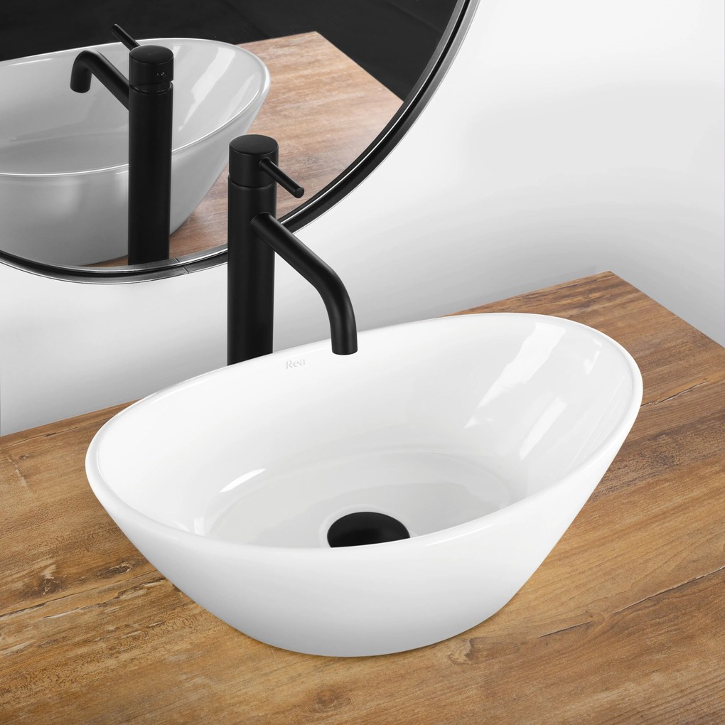Rea Kate, umyvadlo na desku 450x270x140 mm, bílá lesklá, REA-U6802