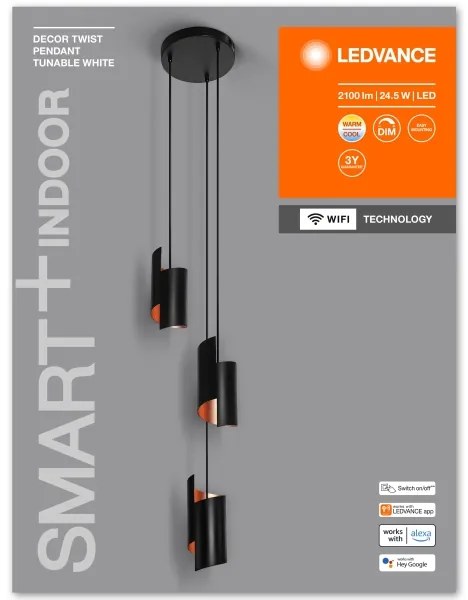 Ledvance - LED Stmívatelný lustr na lanku SMART+ DECOR 3xLED/8W/230V černá Wi-Fi