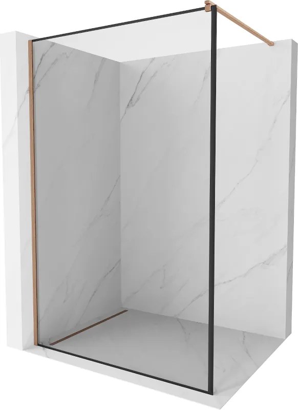Mexen Kioto, sprchová zástěna Walk-In 60 x 200 cm, 8mm čiré sklo černý vzor, měděný matný profil, 800-060-101-65-70