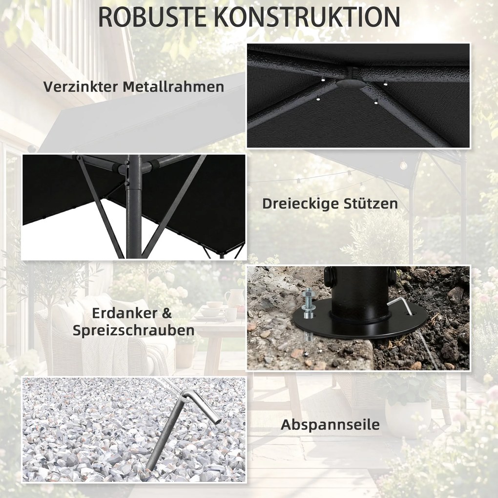 Pergolový altán 3x3m Vodoodpudivý Stabilní Odolný proti zimě Ochrana proti slunci se šikmou střechou Trojúhelníkové vzpěry