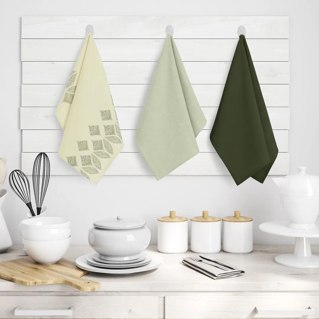 Sada kuchyňských ručníků Letty Stamp - 3 ks zelená