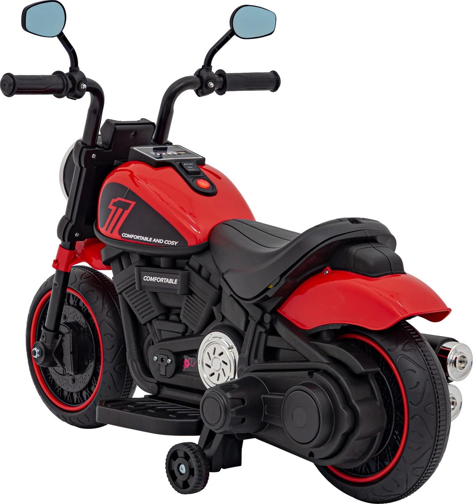 Ramiz Elektrická motorka Chopper FASTER pro děti červená + FM rádio + audio panel + LED