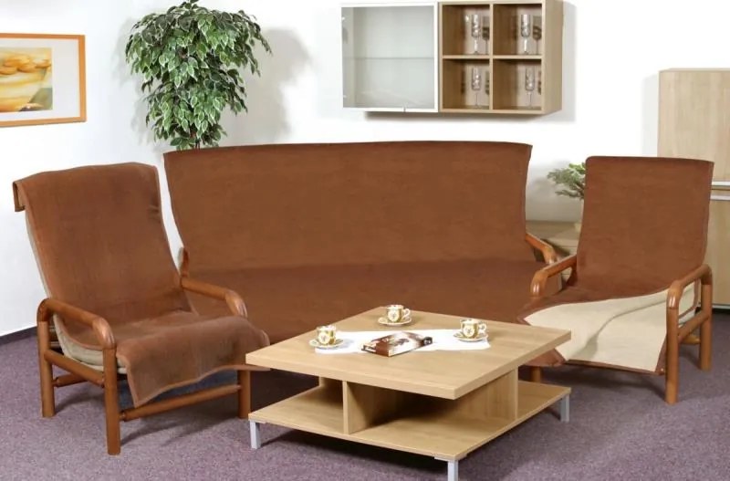 Bellatex Souprava KIRA PLUS 3+1+1 Hnědá,Béžová 150x200 cm, 2ks 65x150 cm