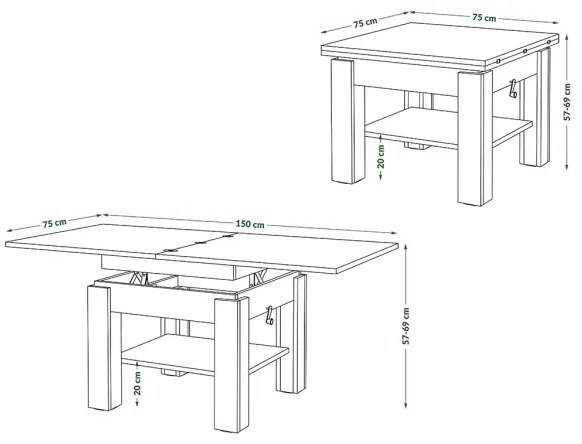 Rozkládací konferenční/jídelní stůl se zvedací deskou CALEB dub craft/černá