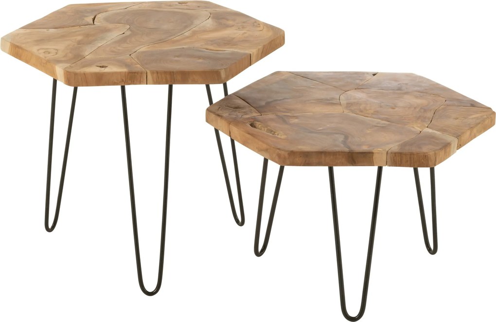 Sada 2 odkládacích stolků Hexagone z teakového dřeva a kovu – 60*60*60/ 52*52*48 cm