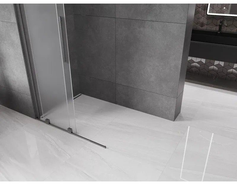 Mexen Velar, sprchová zástěna s posuvnými dveřmi Walk-in 100 x 200 cm, 8mm sklo námraza, grafit broušený, 871-100-000-33-66
