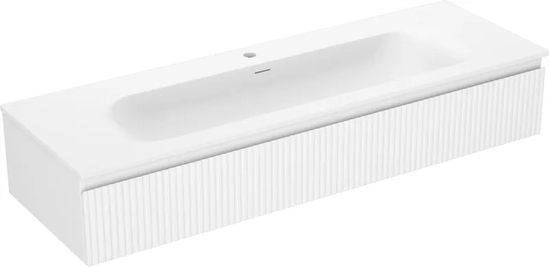 Mexen Rivel, koupelnová skříňka 140 cm s umyvadlem Vela, 1 zásuvka, drážkovaná, bílá matná, 91A20-14023-1-BF01-W23M01
