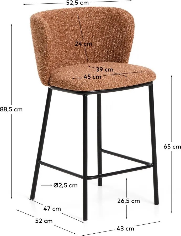 Čalouněná barová židle v terakotové barvě (výška sedáku 65 cm) Ciselia – Kave Home