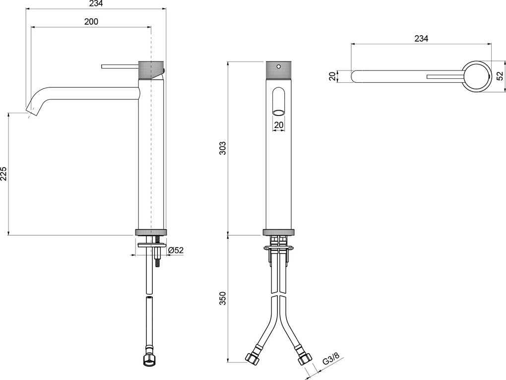 Sapho Sapho, ULTRASAN stojánková umyvadlová baterie bez výpusti, černá mat, UT007VB