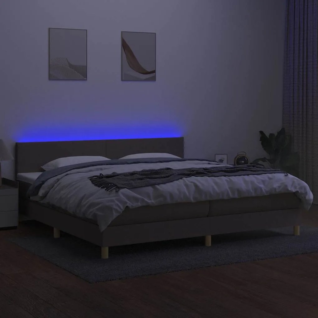 Box spring postel s matrací a LED taupe 200x200 cm textil 3133585