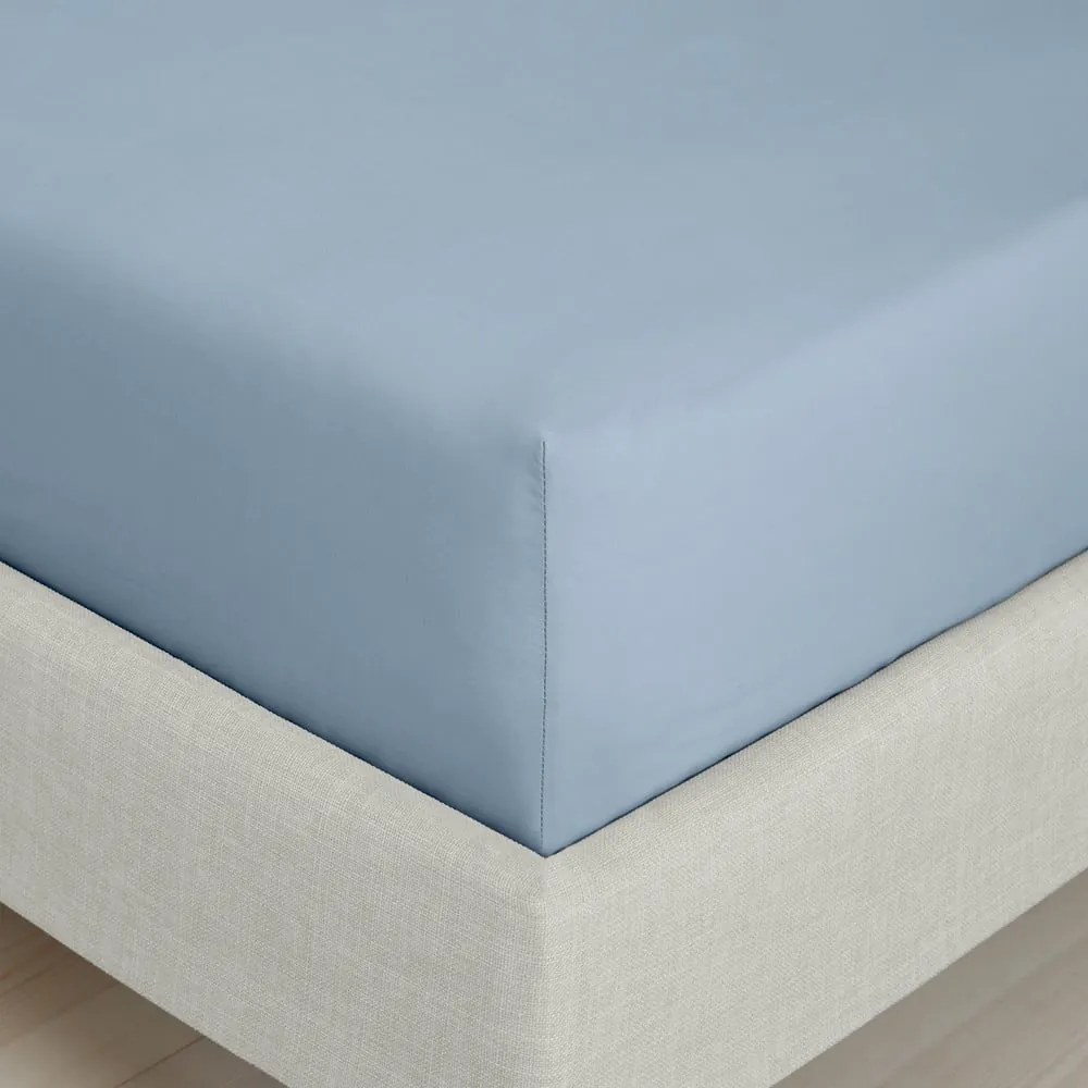 Modré napínací prostěradlo z bavlněného perkálu 90x190 cm Cotton Percale – Bianca