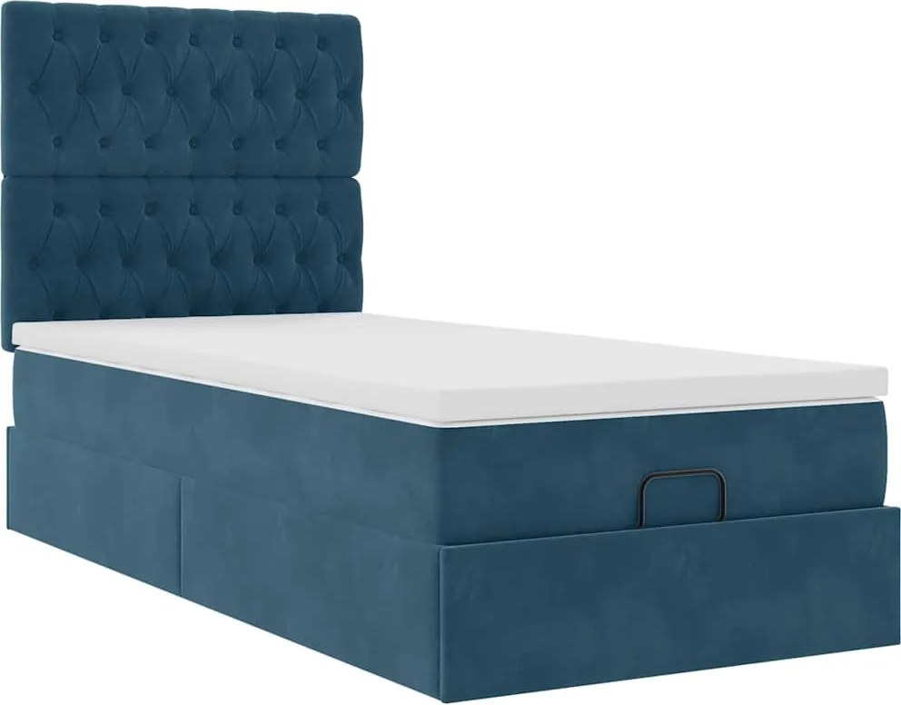 Osmanský rám postele s matracemi tmavě modrá 80x200cm samet 3314358