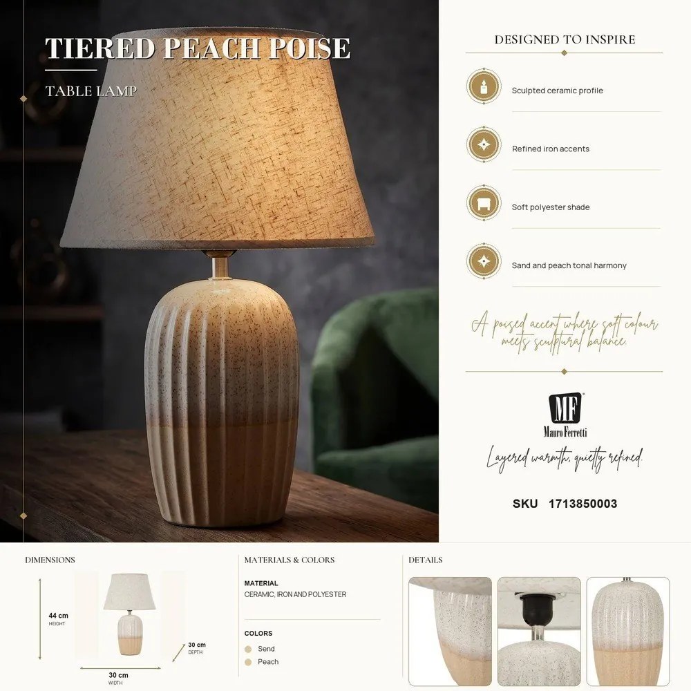 Krémová keramická stolní lampa s textilním stínidlem (výška 44 cm) Japandi – Mauro Ferretti