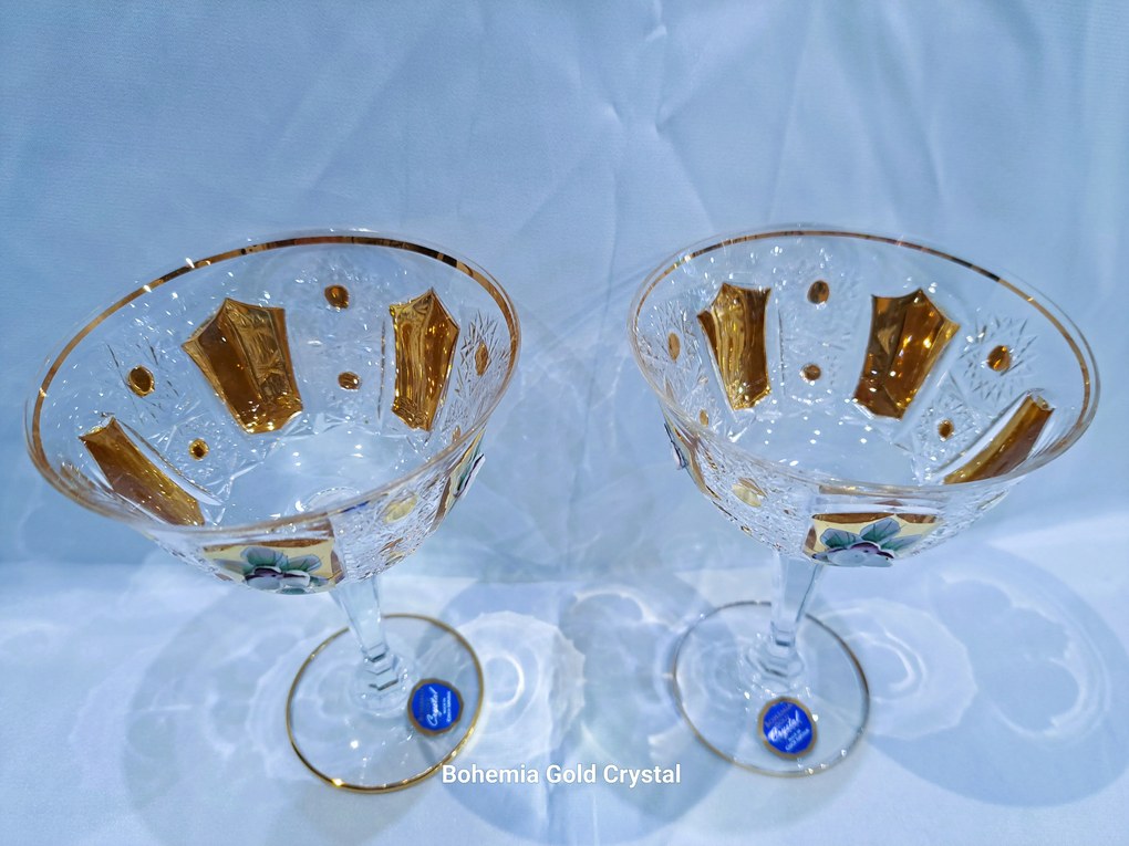 Skleničky na šampaňské se zlatem a smaltem, 2 ks - Vzor 1