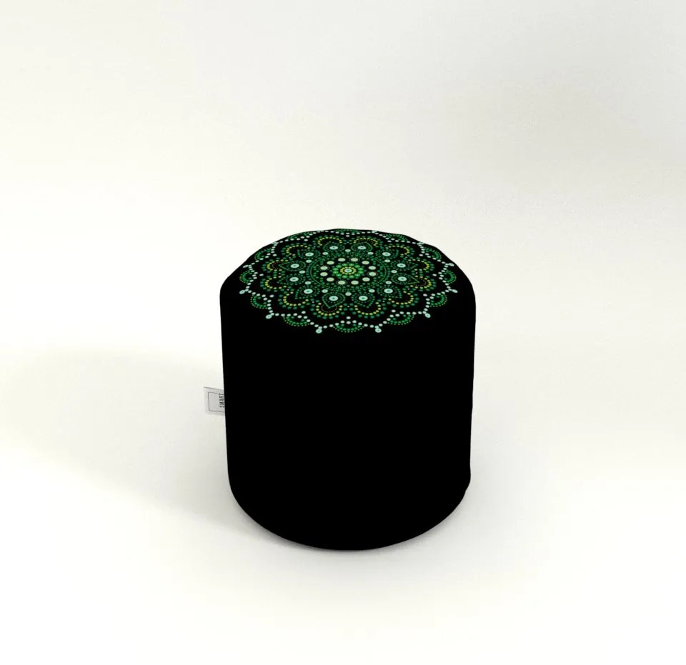 Smartdeco Taburet kulatý Mandala Černo-zelená - (v/š) 40 x 40 cm