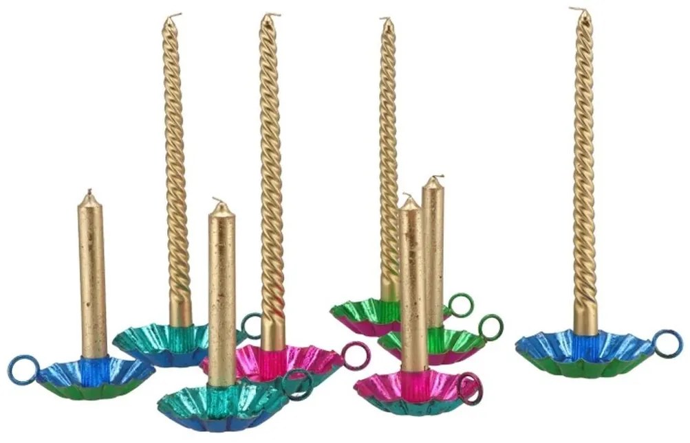 Set 4ks zlatá metalická úzká kroucená svíčka Twist gold - Ø 1.8*30cm