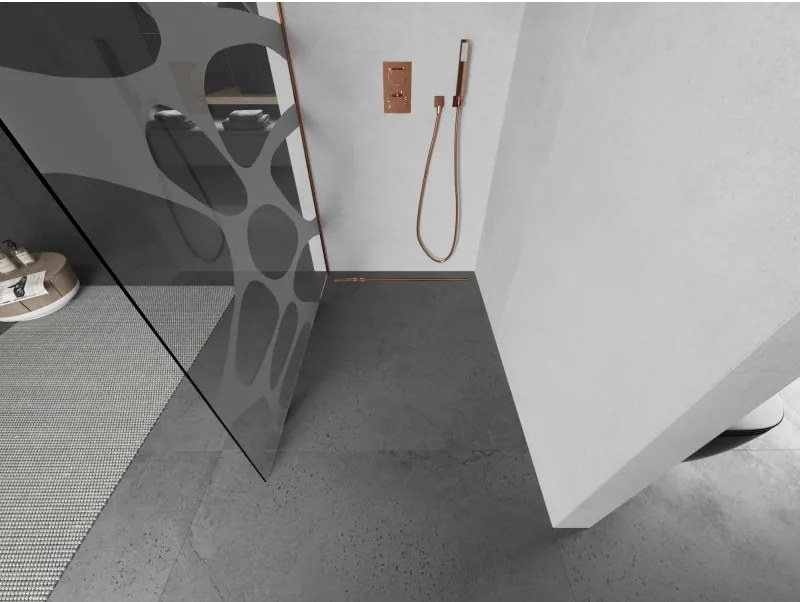 Mexen Kioto L, sprchová zástěna Walk-In 70 x 200 cm, 8mm čiré sklo bílý vzor, ​​růžové zlato profil, 800-070-103-60-97