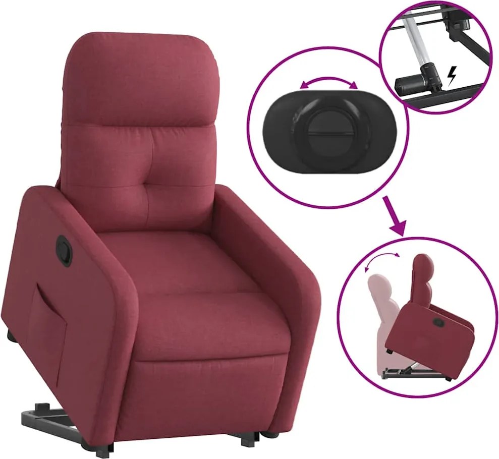 Zvedací polohovací křeslo vínové textil 3206798