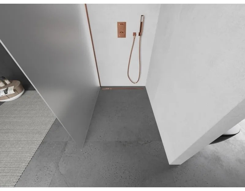 Mexen Kioto L, sprchová zástěna Walk-In 100 x 200 cm, 8mm sklo námraza, růžové zlato profil, 800-100-103-60-30