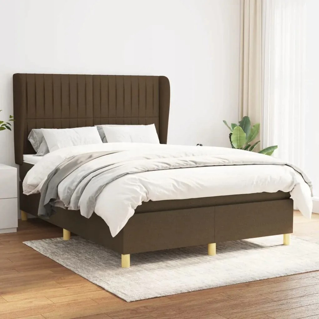 Box Spring Postel S Matrací Textil Tmavě Hnědá Svislé pruhy 140 x 190 cm