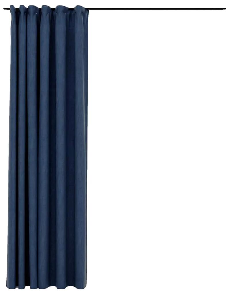 vidaXL Zatemňovací závěsy s háčky vzhled lnu modré 290 x 245 cm