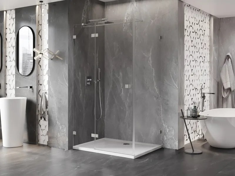 Mexen Lunar T, výklopný levý sprchový kout 125 x 80 cm, 8mm čiré sklo, ocelový profil, 834T-125-080-97-00-L