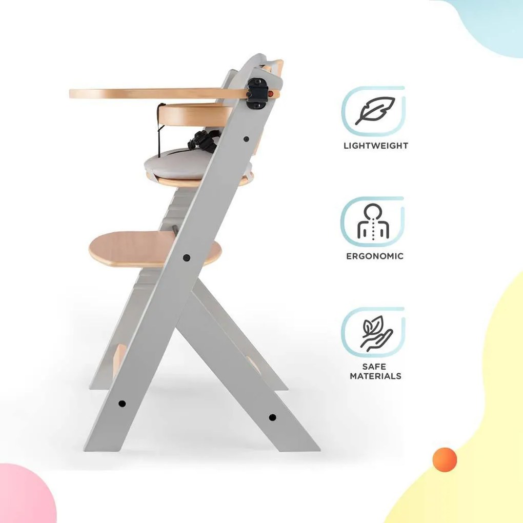 Kinderkraft Židlička jídelní Enock s polstrováním Premium Grey wooden
