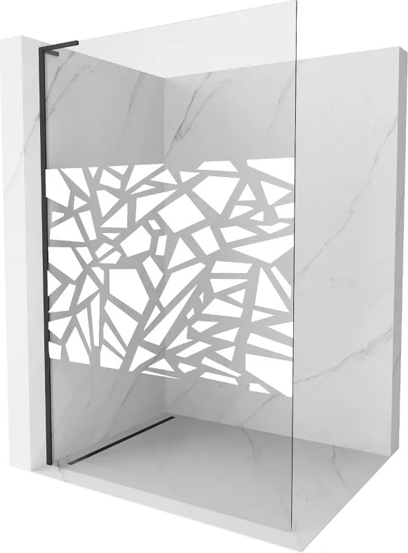 Mexen Kioto L, sprchová zástěna Walk-In 90 x 200 cm, 8mm čiré sklo bílý vzor, černý profil, 800-090-103-70-85