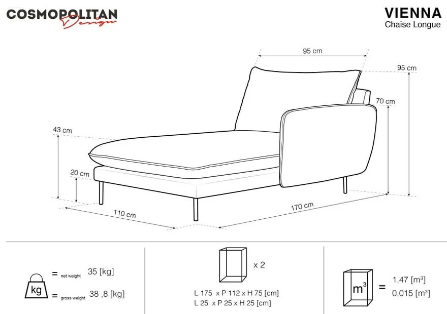 Petrolejově zelená sametová lenoška Cosmopolitan Design Vienna, pravý roh