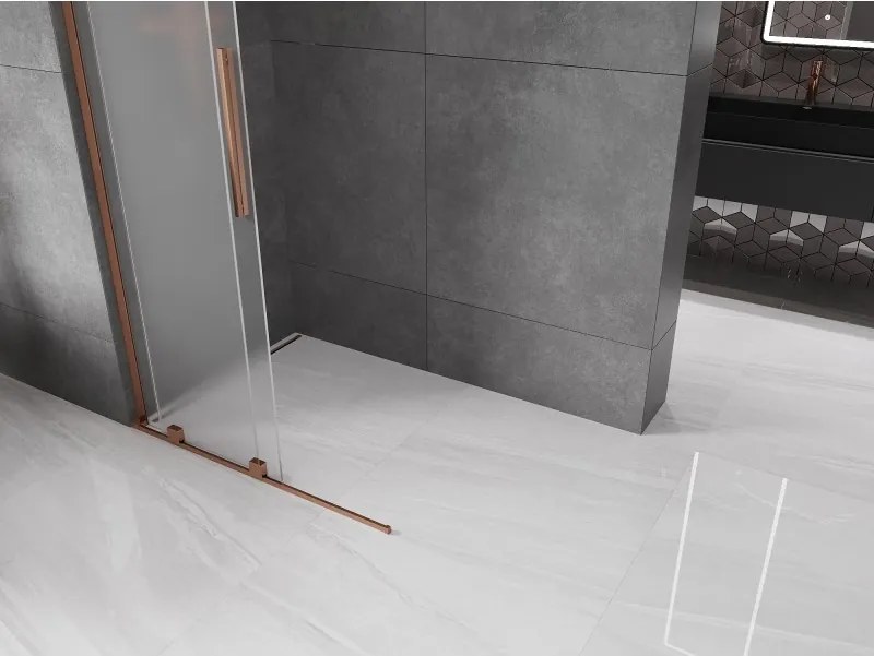 Mexen Velar L, posuvná sprchová zástěna Walk-in 100 x 200 cm, 8mm sklo námraza, růžové zlato, 871-100-003-33-60