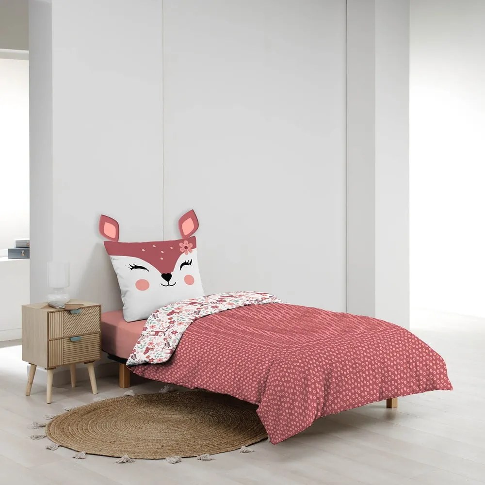 Bílé/růžové bavlněné dětské povlečení na jednolůžko 140x200 cm Bichette – douceur d'intérieur