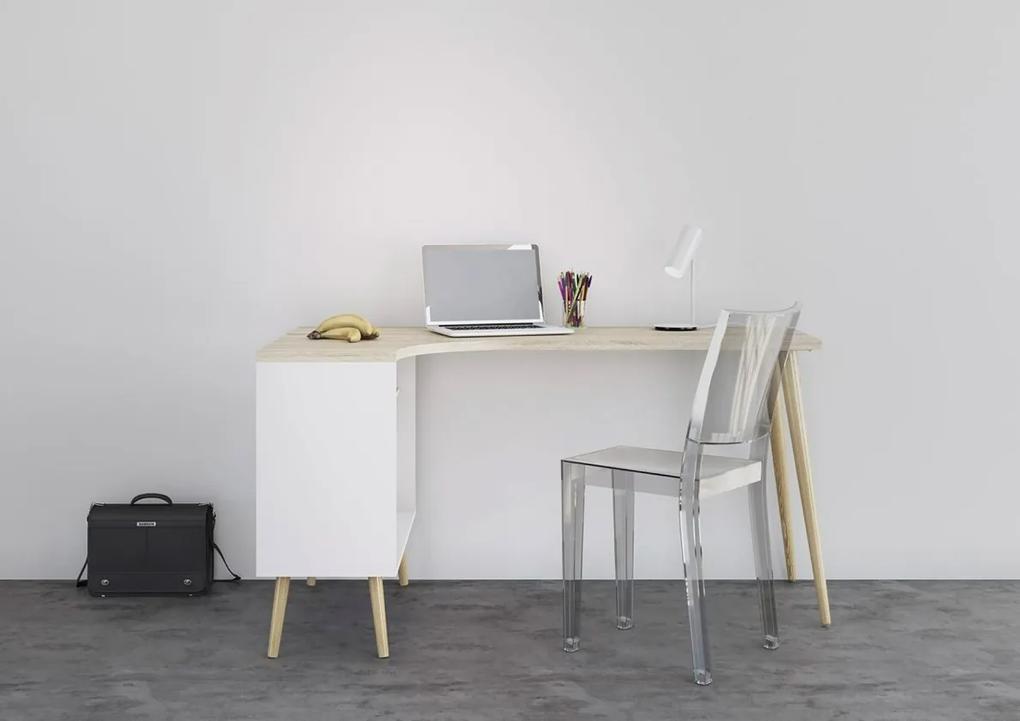 Rohový psací stůl Retros bílý/dub