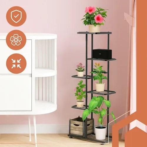 Stojan na květiny Ruhhy - 106 cm - 6 polic - černý