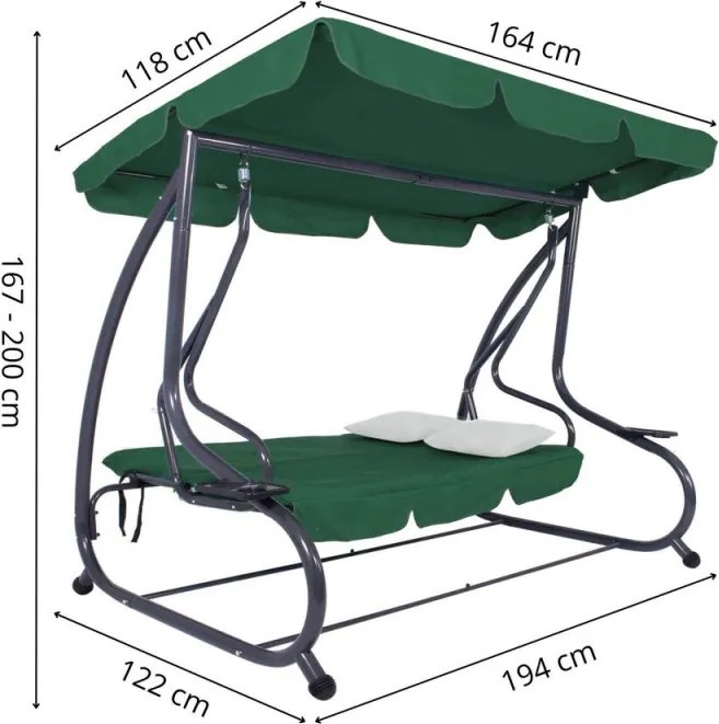Zahradní houpačka 4-místná, zelená SPRINGOS VENEZIA