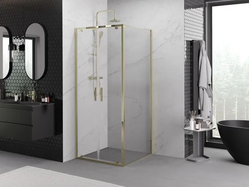 Mexen Exo, výklopná sprchová kabina, dveře 110 cm + boční stěna 110 cm, transparentní sklo, zlatá, 8182-110-110-50-00