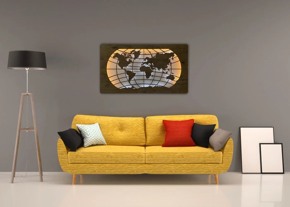 Li-Go "Mapa světa rovnoběžky" světelný obraz 230V 110x60 cm provedení povrchu: jedle