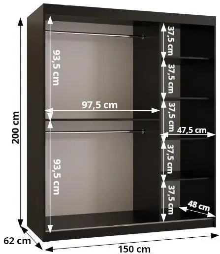 Šatní skříň PAPROČ 2 Abika 150/200/62 barevné provedení: dub artisan