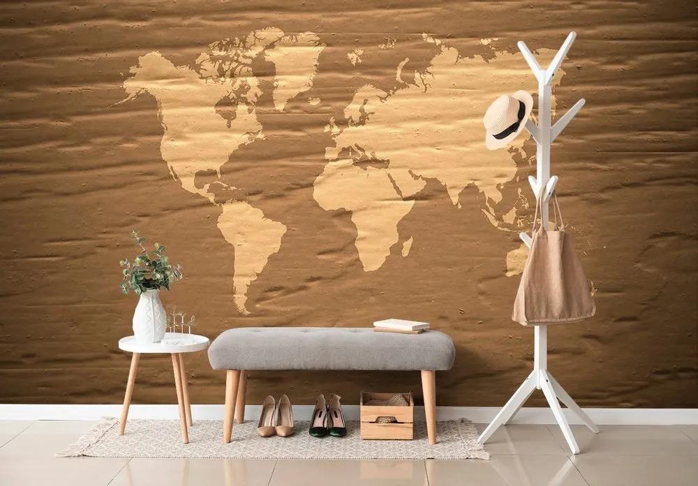 Samolepící tapeta hnědá mapa světa - 150x100 cm