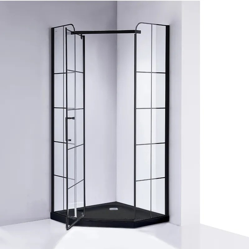 BPS-koupelny Pětiúhelníkový sprchový kout HYD-PK06A 80x80 cm černá/transparent + vanička HYD-PSV-ST07A bílá